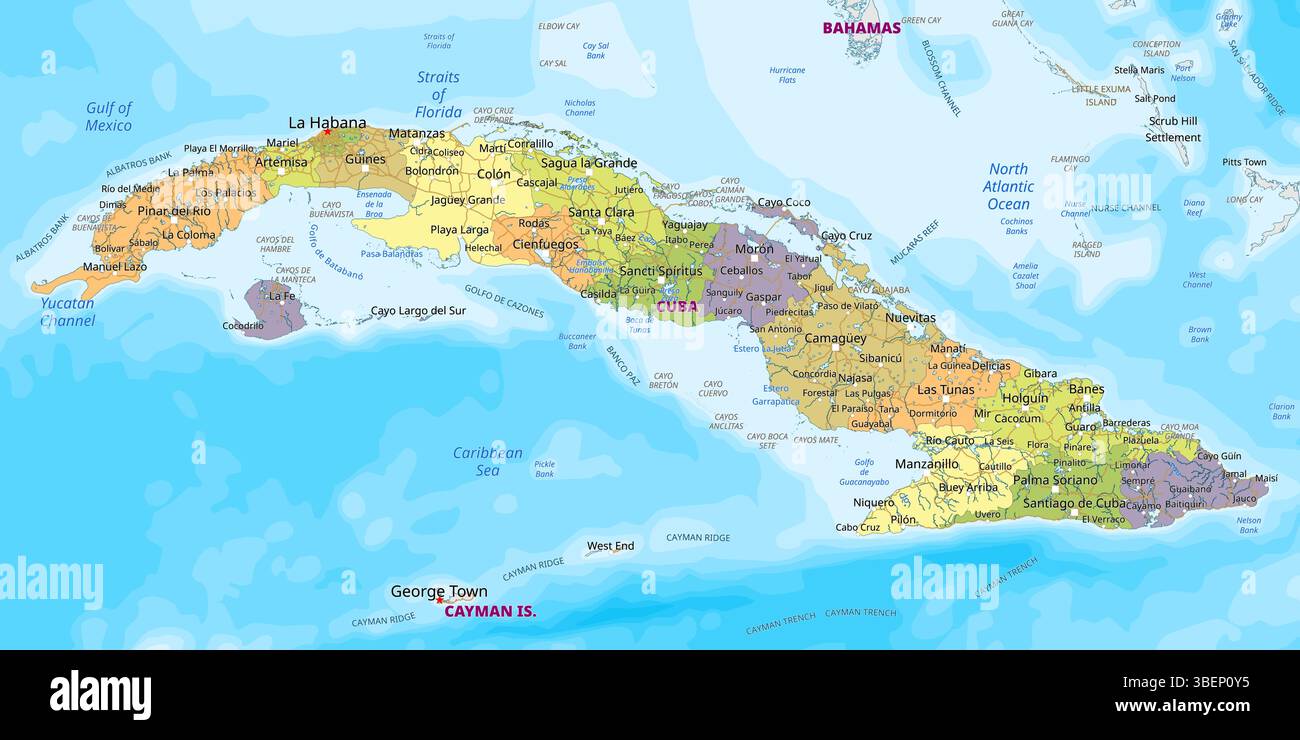 Detailed political map of Cuba Stock Vector Image & Art - Alamy
