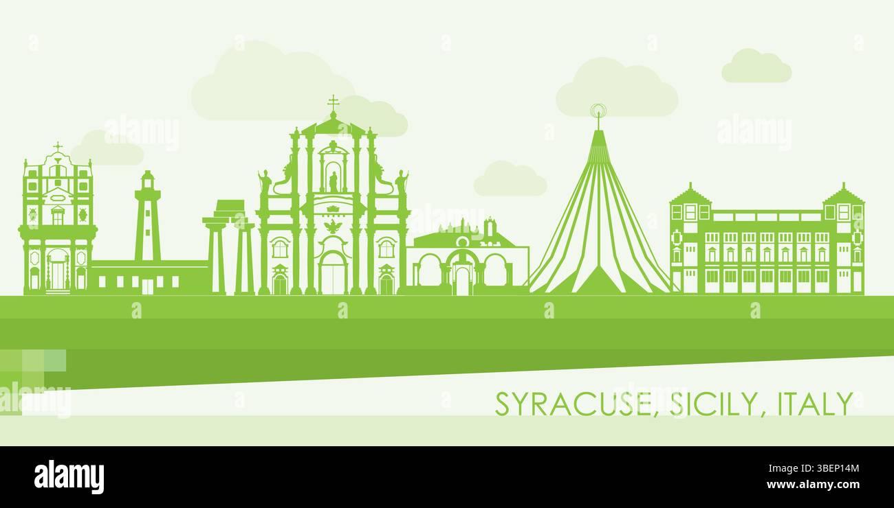 Green Skyline panorama of Syracuse, Sicily, Italy - vector illustration ...