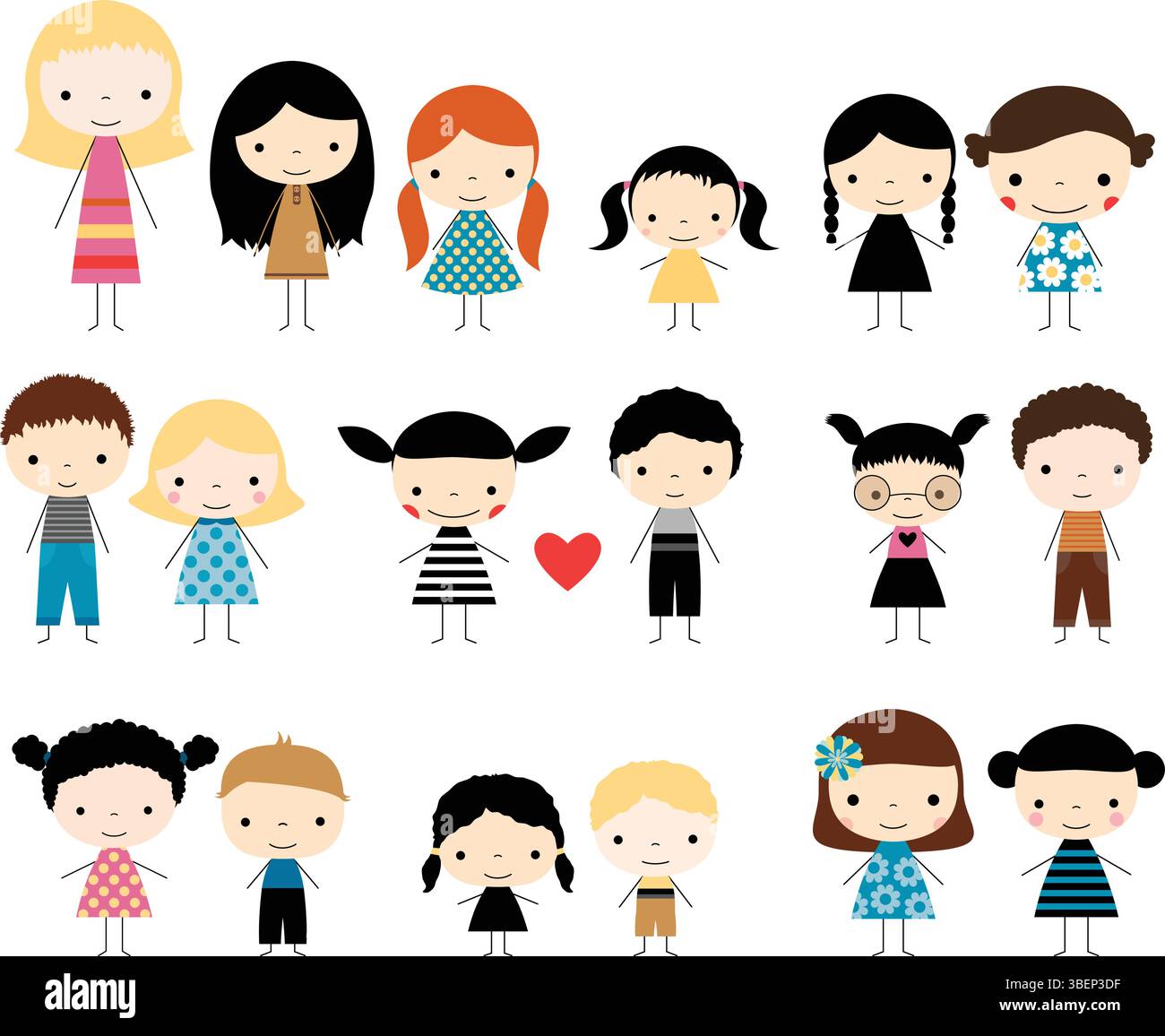 Cute cartoon vector stick figures boys and girls Stock Vector Image ...