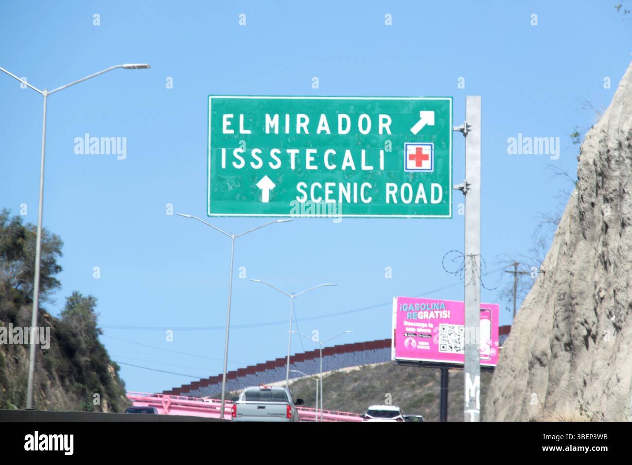 Ensenada, Baja California, Mexico - Mar 14 2025: Road signs on the ...