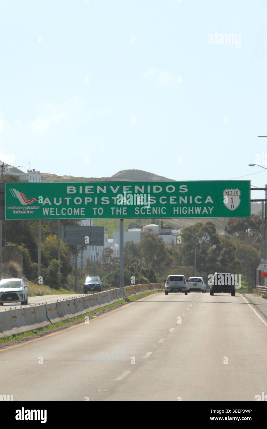 Ensenada, Baja California, Mexico - Mar 14 2025: Road signs on the ...