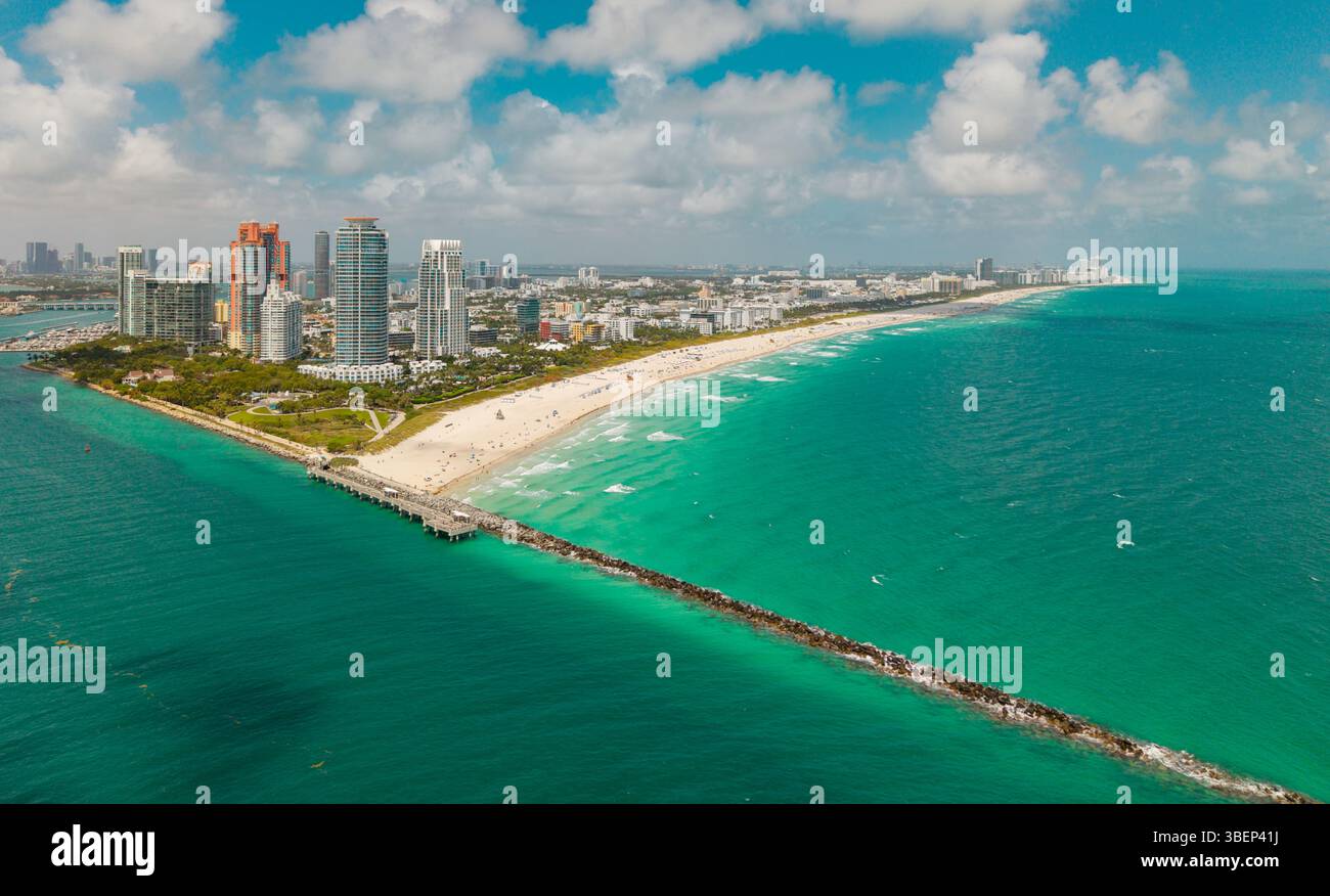 Miami beach cityscape. Miami summer aerial view. Miami Beach shoreline ...