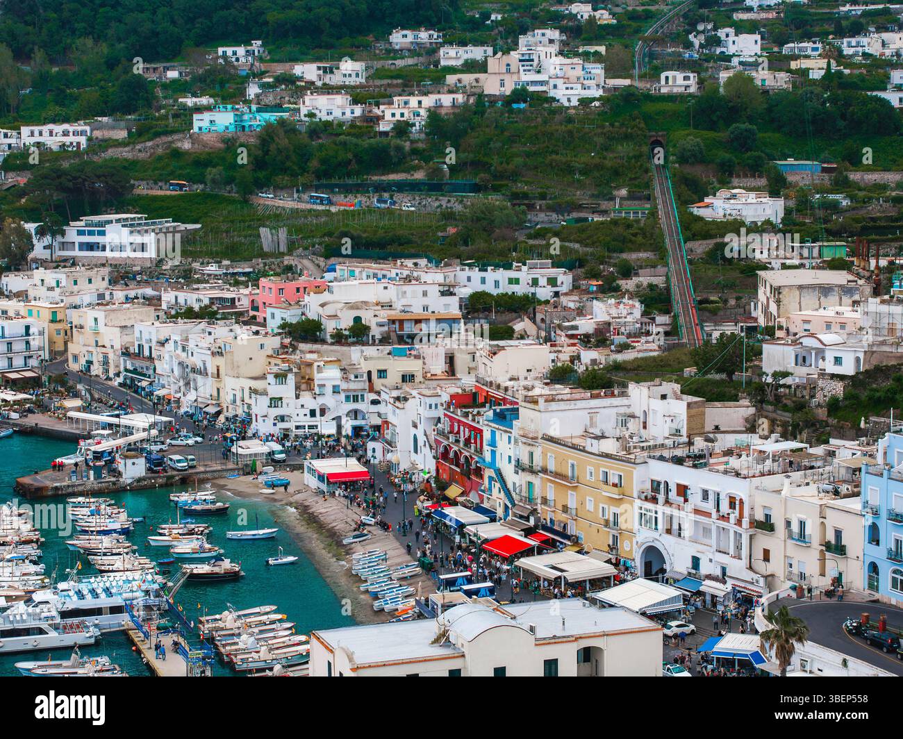 Coastal Town and Marina on Capri Island with Funicular Railway Stock ...