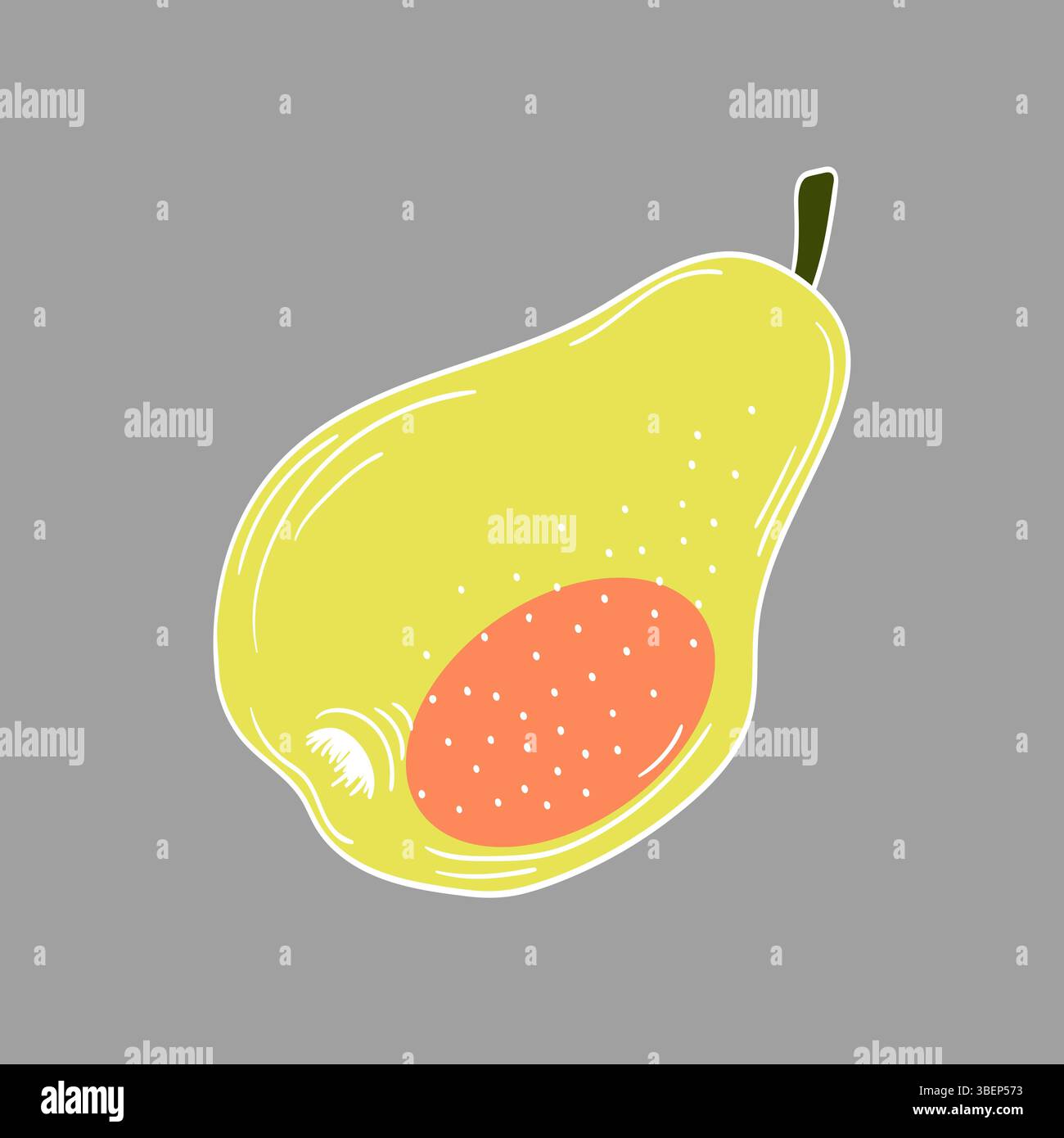 Cute fruit illustration in hand draw style. Pear on gray background ...