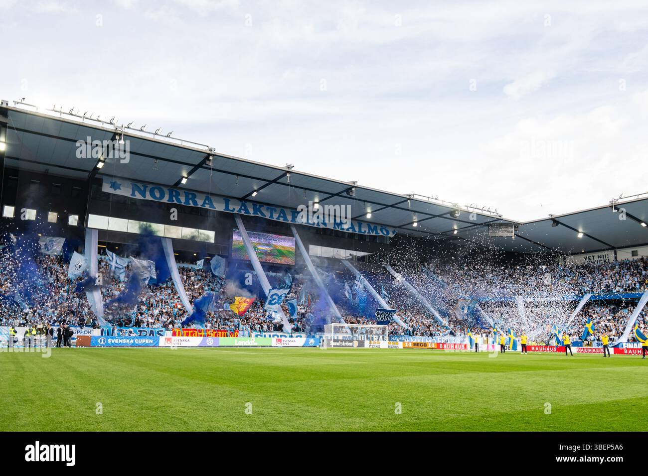 Malmo, Sweden. 29th May, 2025. Football fans of Malmo FF seen on the ...