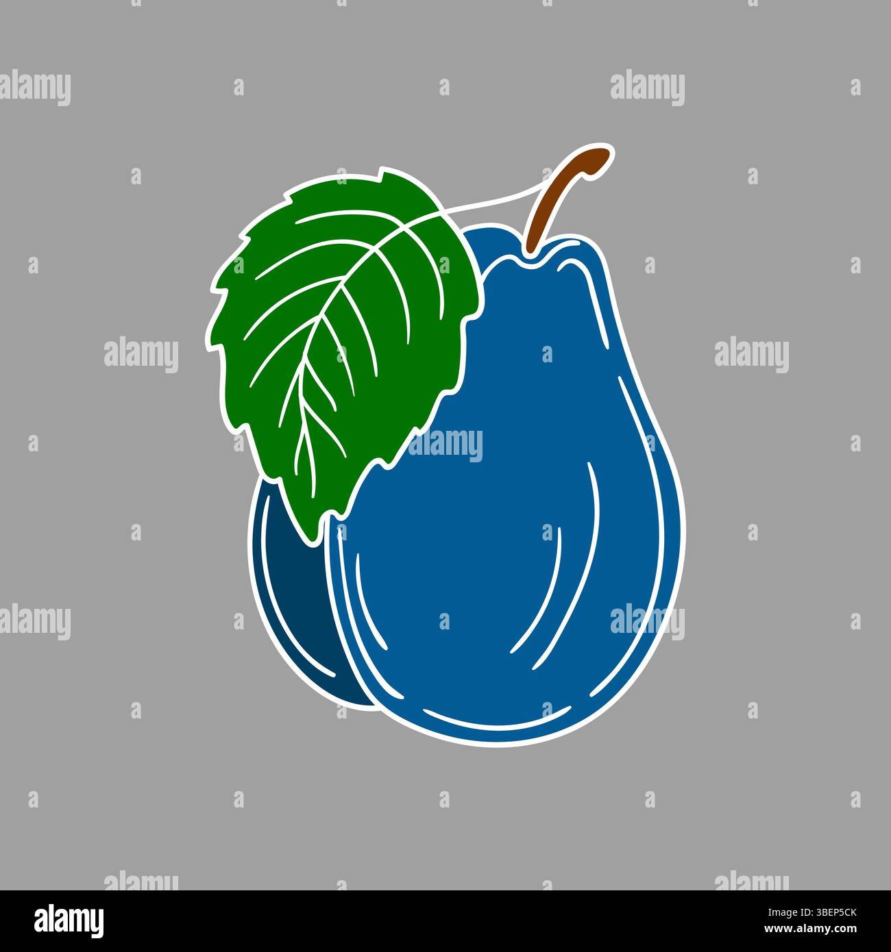Cute fruit illustration in hand draw style. Plum on gray background ...