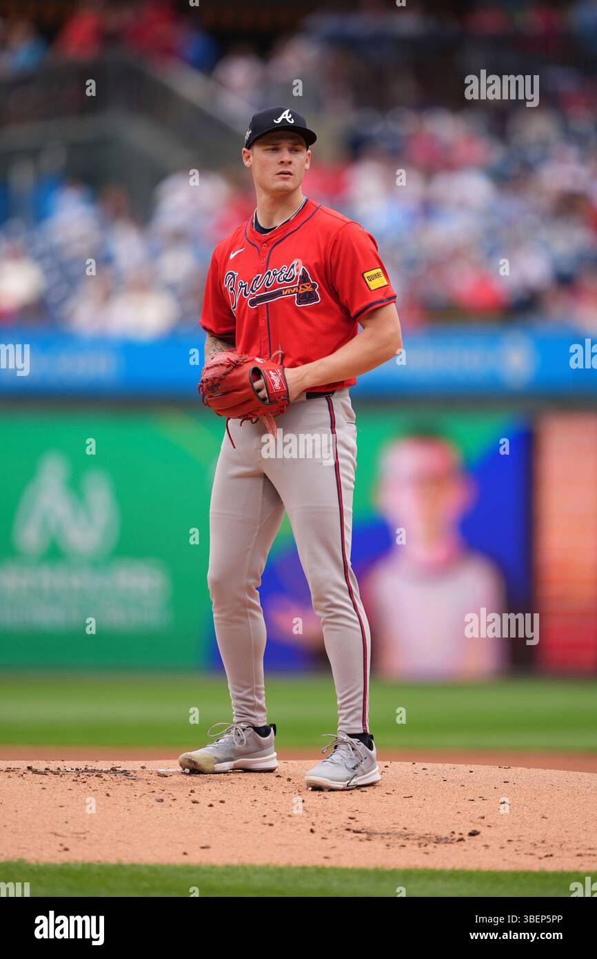 Atlanta Braves' AJ Smith-Shawver plays during the first baseball game ...
