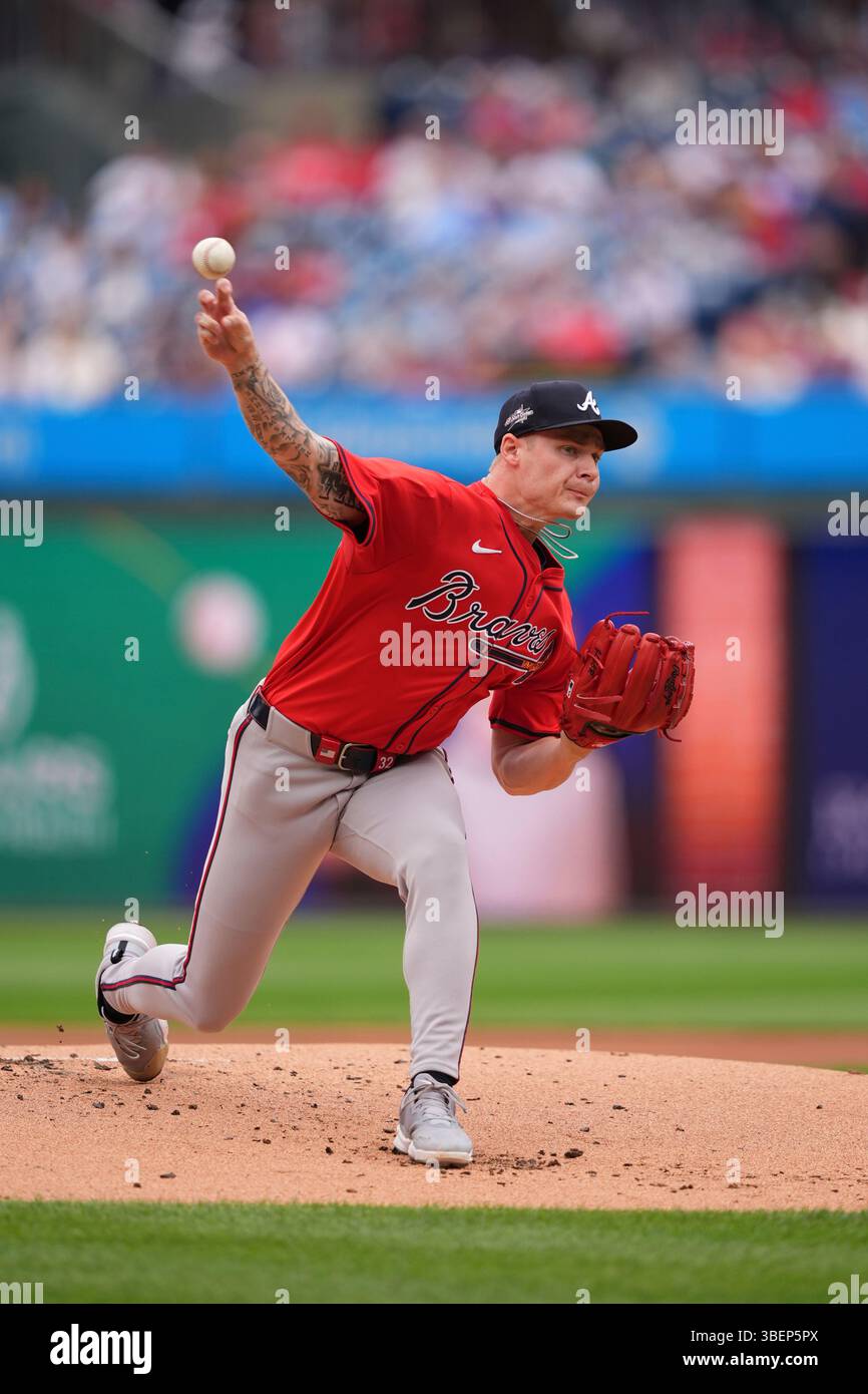 Atlanta Braves' AJ Smith-Shawver plays during the first baseball game ...