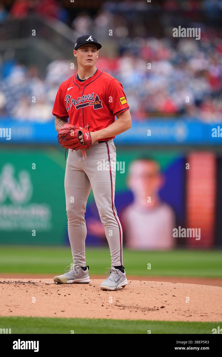 Atlanta Braves' AJ Smith-Shawver plays during the first baseball game ...
