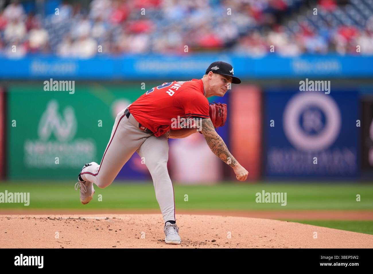Atlanta Braves' AJ Smith-Shawver plays during the first baseball game ...