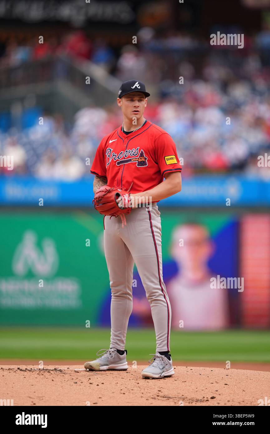Atlanta Braves' AJ Smith-Shawver plays during the first baseball game ...