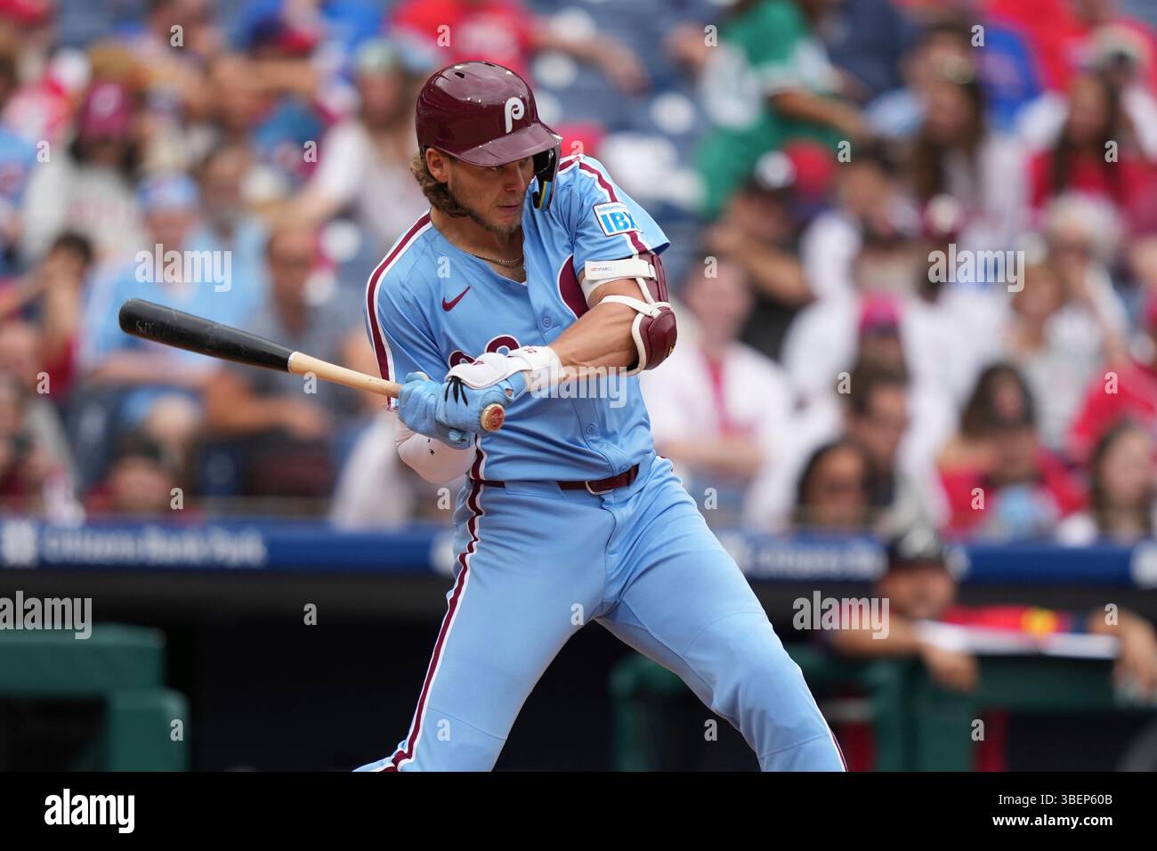 Philadelphia Phillies' Alec Bohm plays during the first baseball game ...