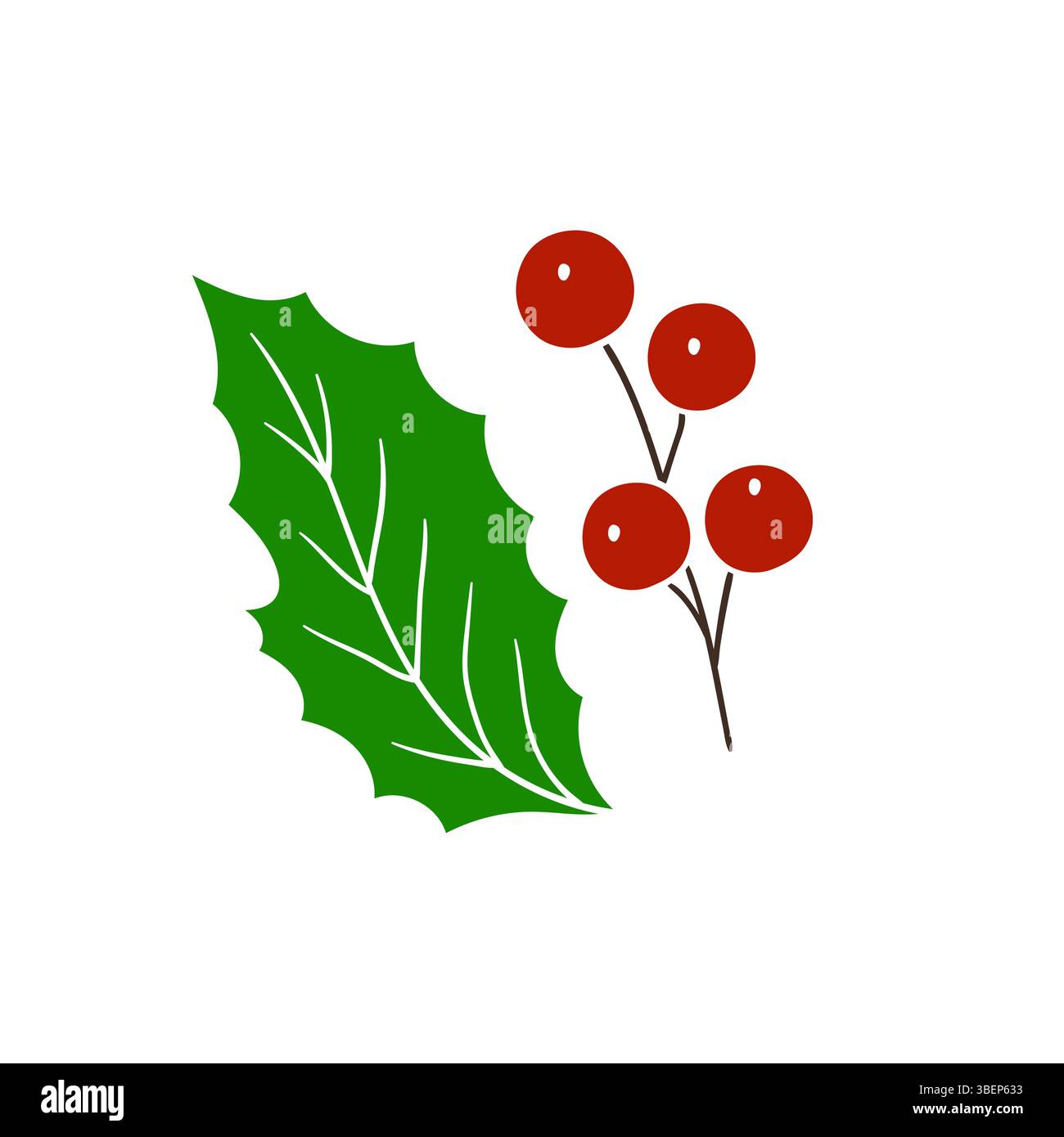 Cute berry illustration in hand draw style. Holly on white background ...