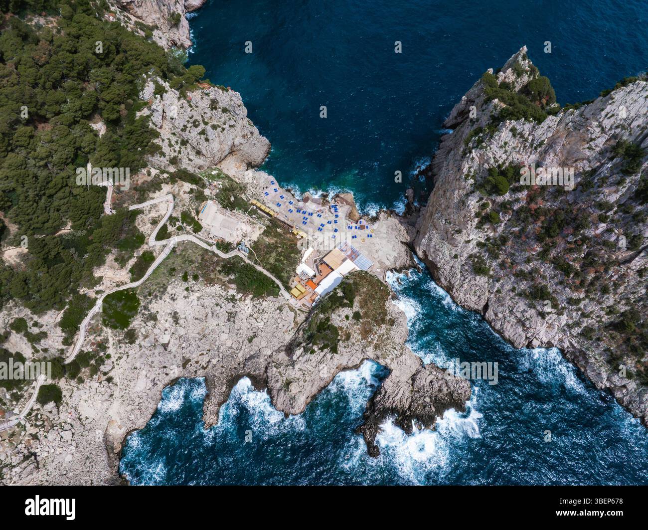 Aerial View of Rocky Coastline and Cove on Capri Island, Italy Stock ...