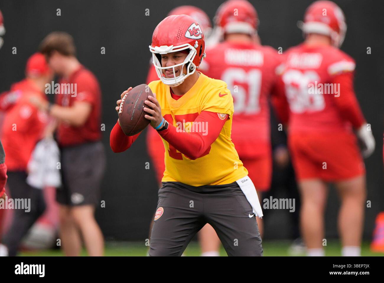 Kansas City Chiefs quarterback Patrick Mahomes participates in a drill ...