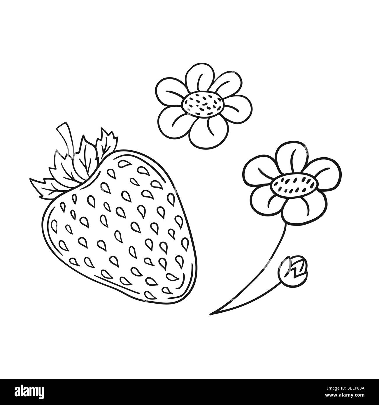 Cute berry illustration in hand draw style. Monochrome. Strawberry icon ...