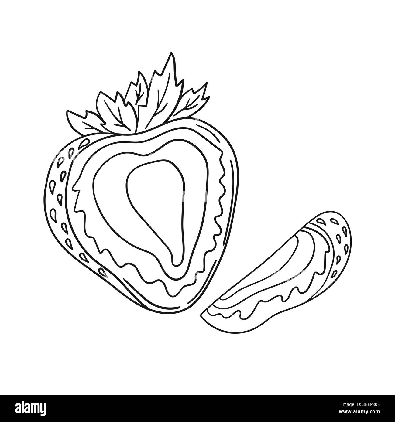 Cute berry illustration in hand draw style. Monochrome. Strawberry icon ...