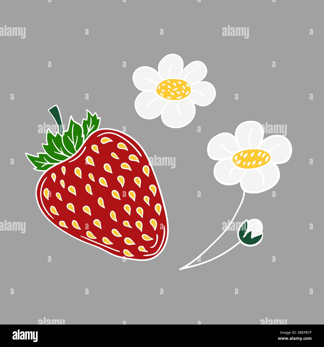 Cute berry illustration in hand draw style. Strawberry icon on gray ...