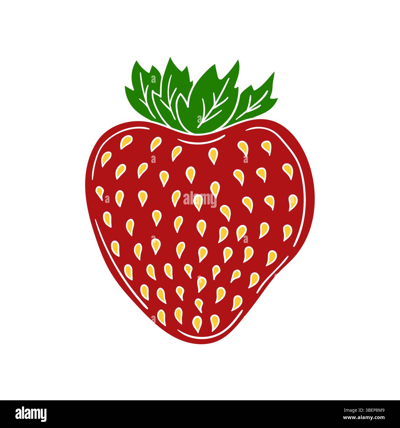 Cute berry illustration in hand draw style. White outline. Strawberry ...