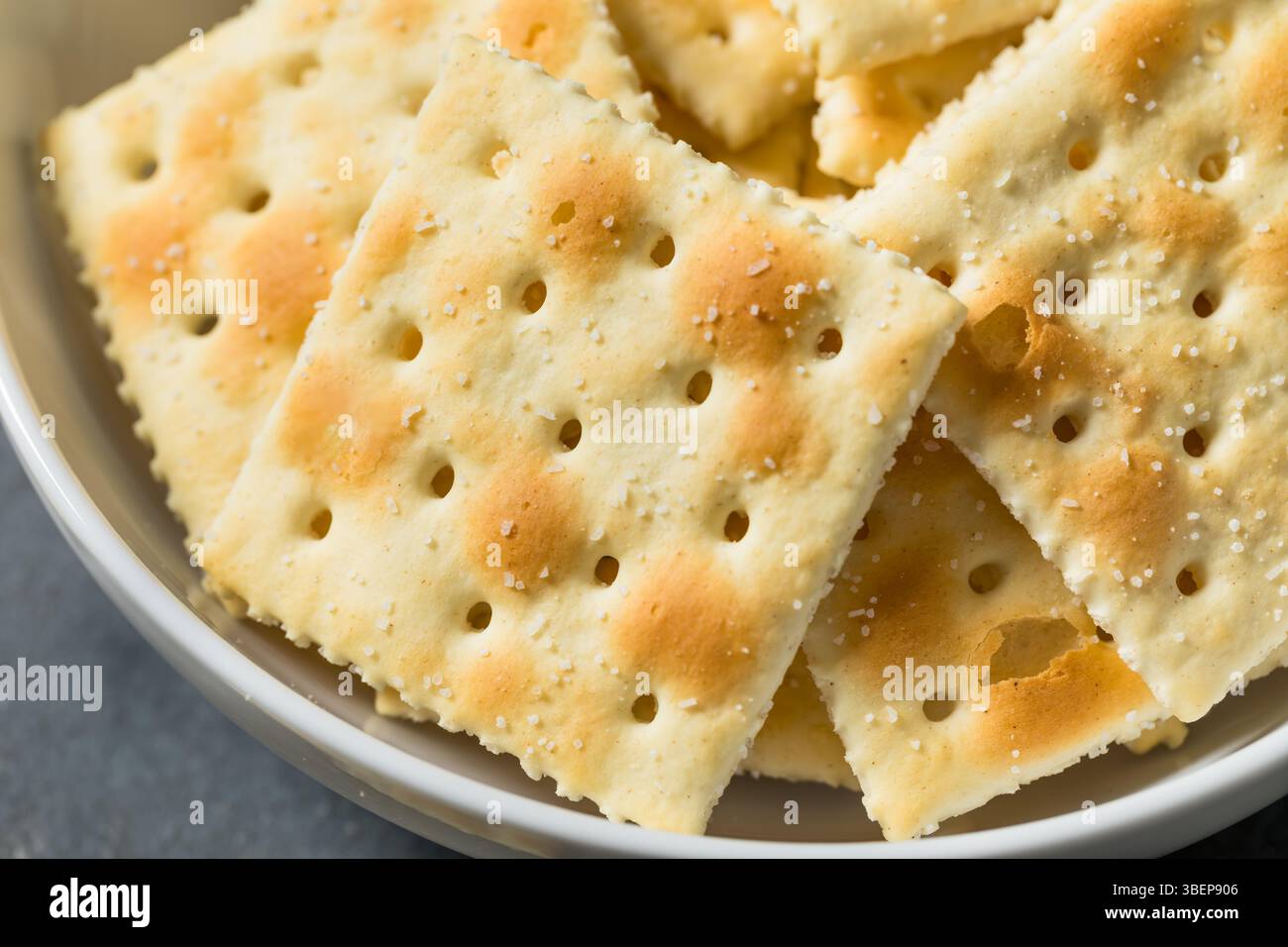 Healthy Saltine Soda Crackers with Sea Salt Stock Photo - Alamy