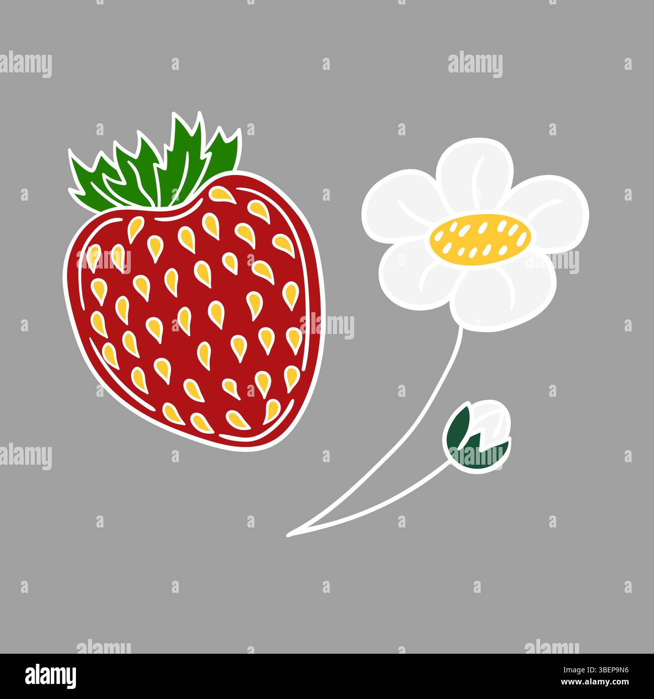 Cute berry illustration in hand draw style. Strawberry icon on gray ...