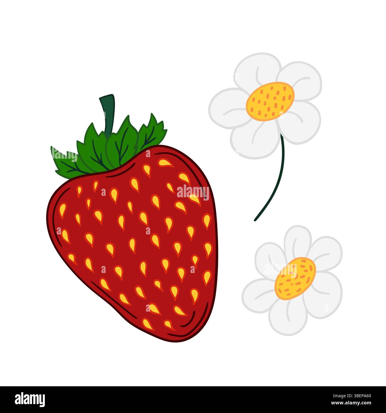 Cute berry illustration in hand draw style. Strawberry icon on white ...