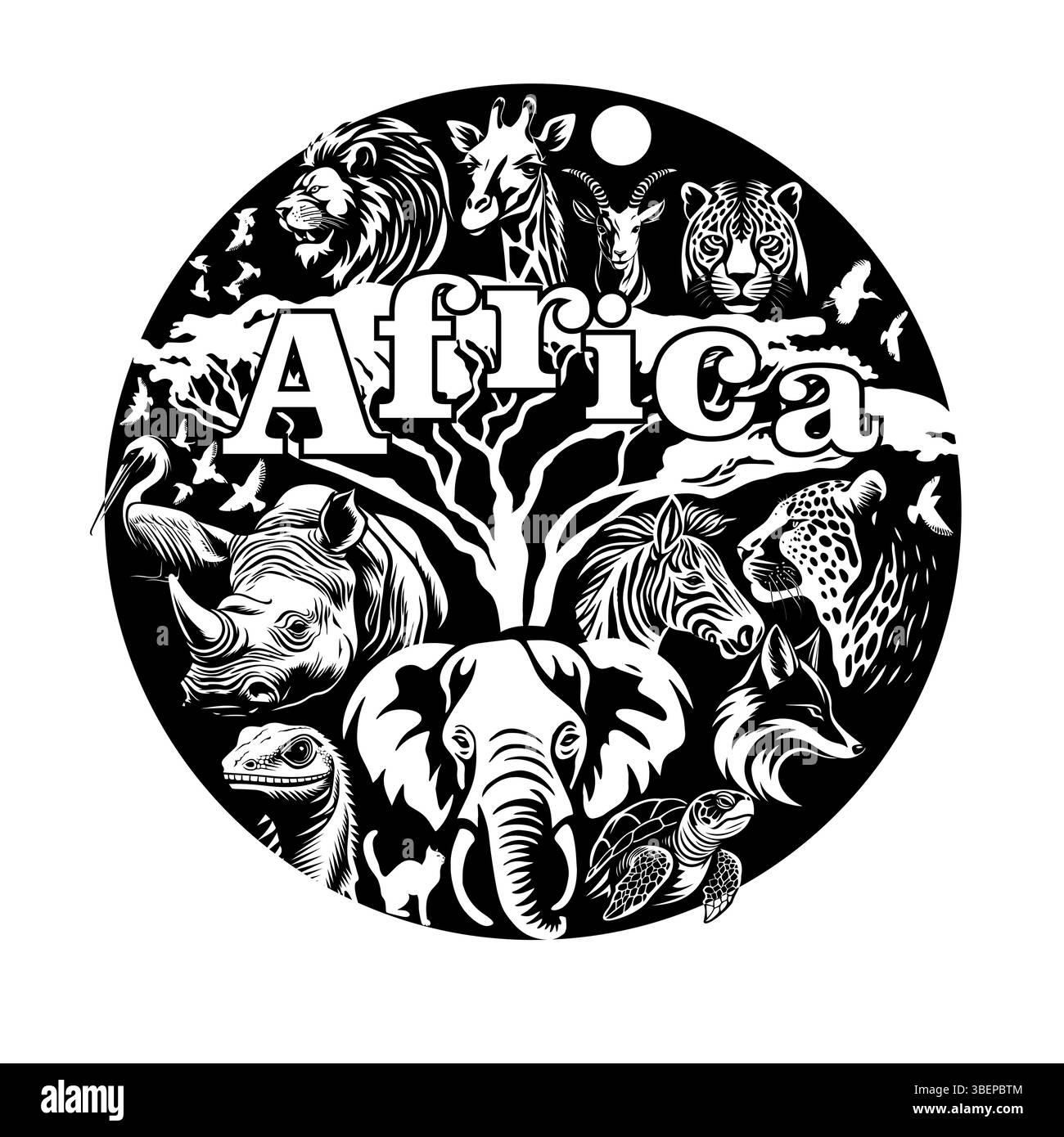 Africa abstract with animals. hand drawing. Not AI, Vector illustration ...