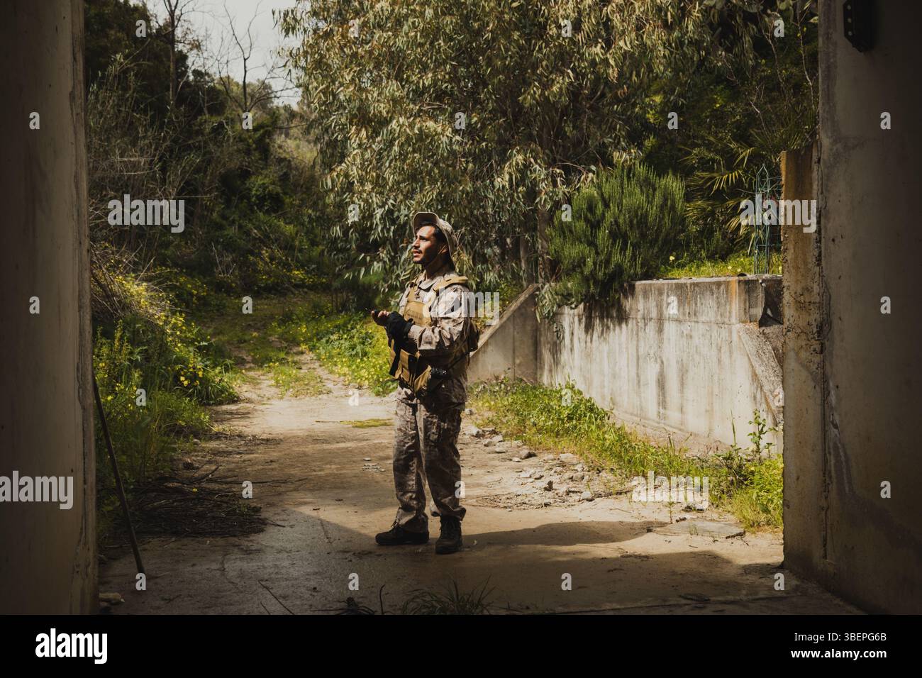 Soldier Completely Lost While On A Mission Outdoor Stock Photo - Alamy