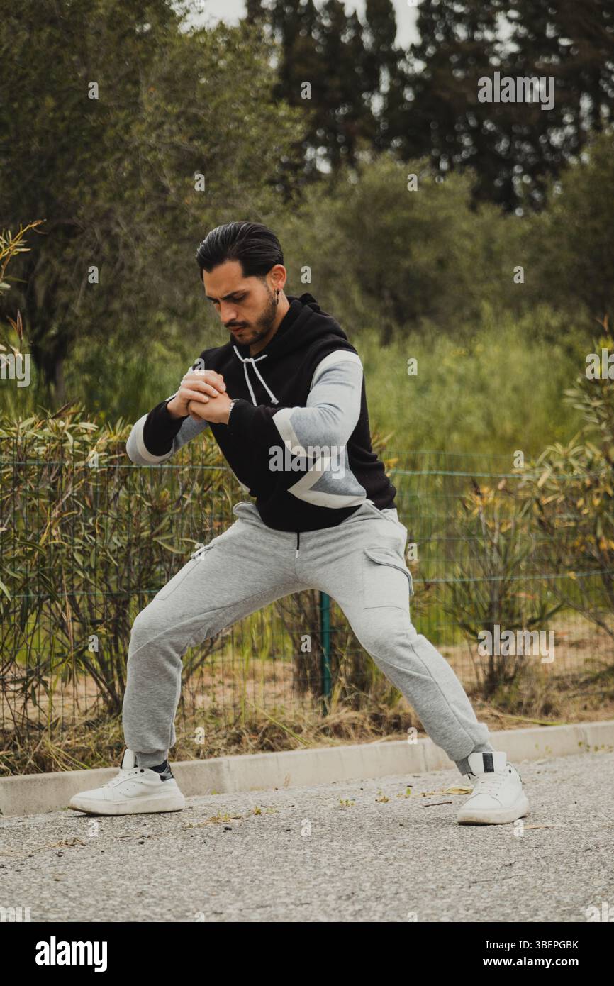 Professional Fighter Training Outdoor In The Nature Stock Photo - Alamy