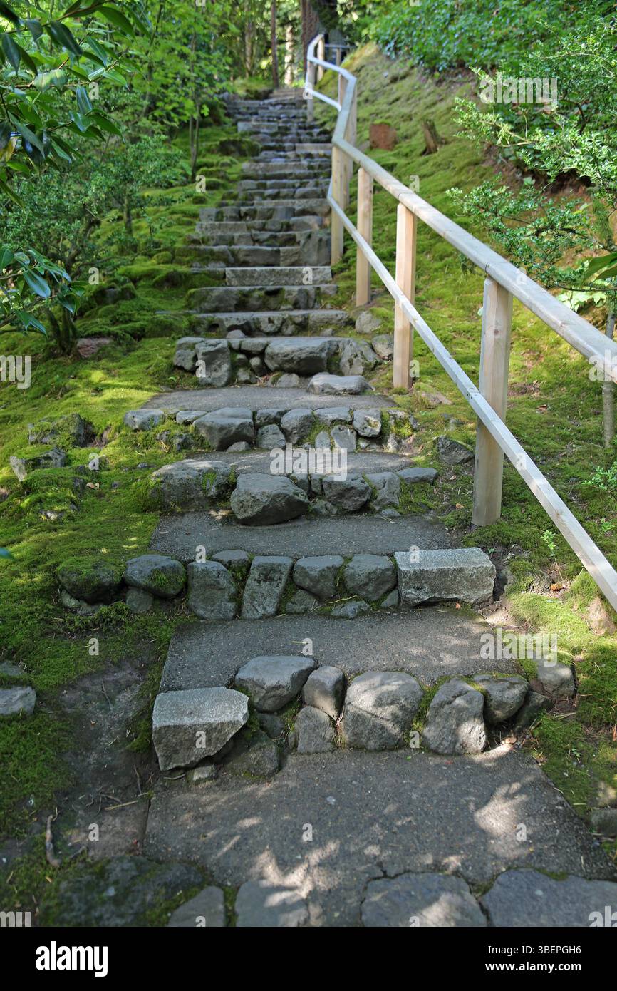 Rocky stairs vertical - Portland Japanese Garden, Oregon Stock Photo ...