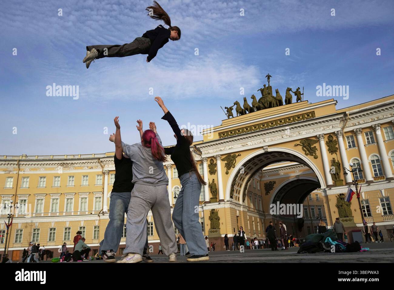 Youths practice their skills in cheerleading outside Palace Square in ...