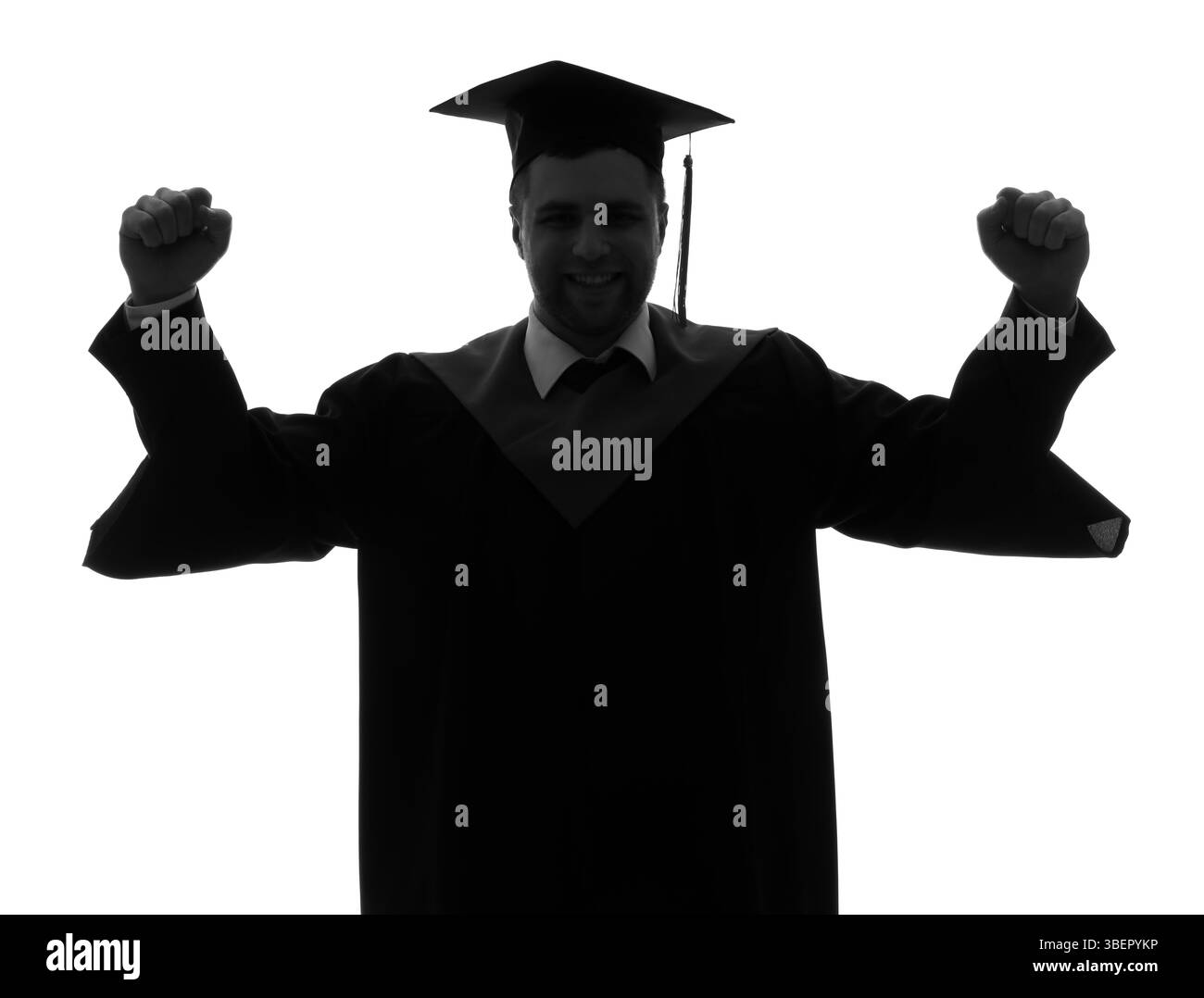 Silhouette of happy graduating student on white background Stock Photo ...