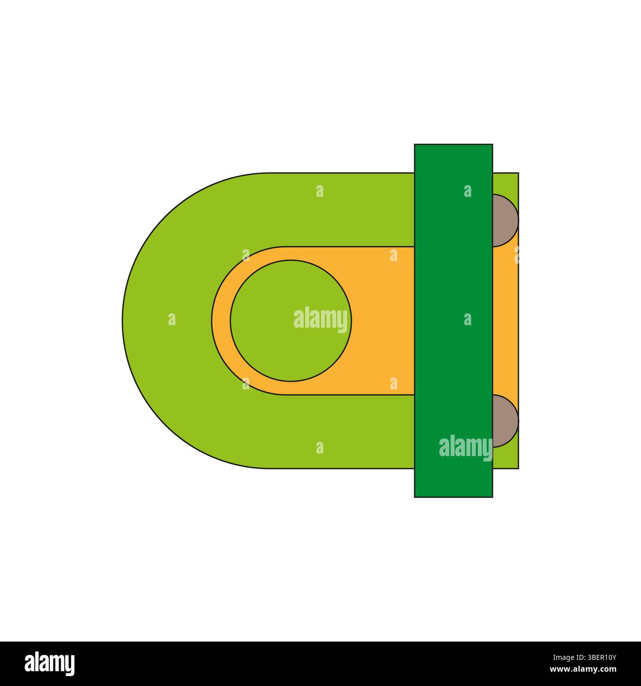 Mechanical part shape. Industrial vector object. Green yellow element ...