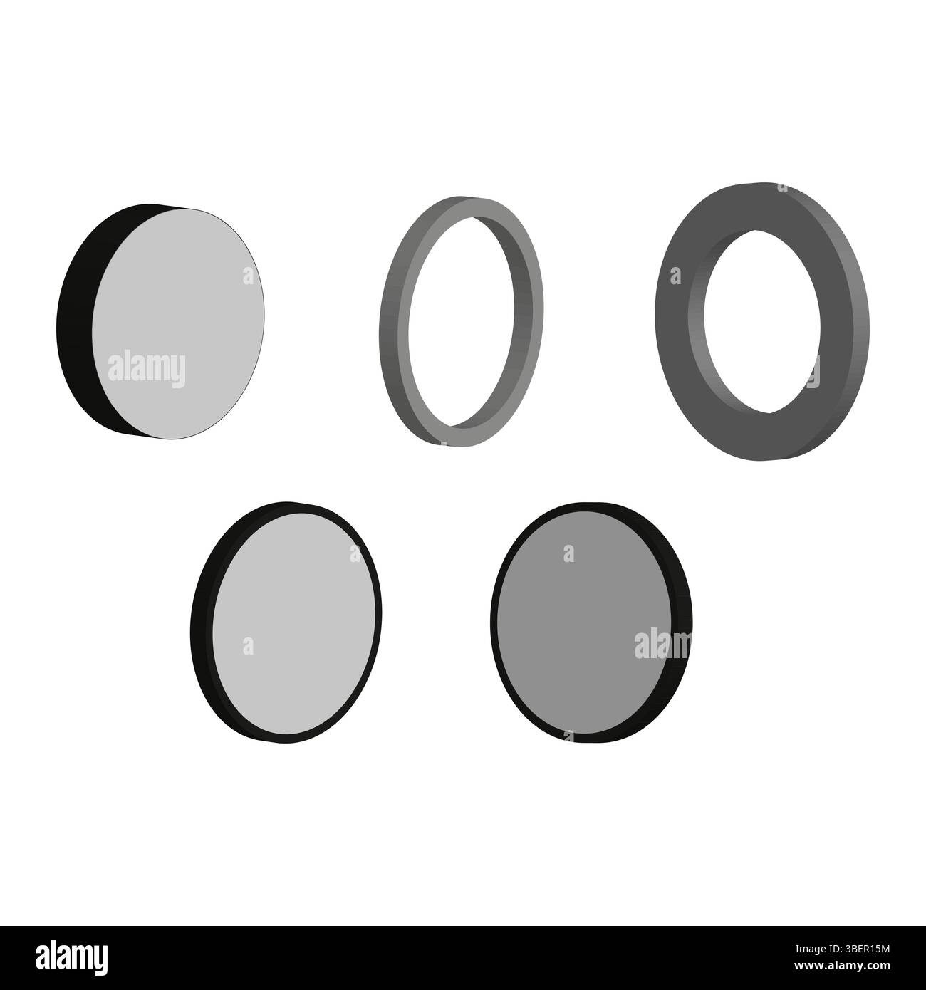 Set of ellipses in black and white. Geometric shapes with soft shadows ...