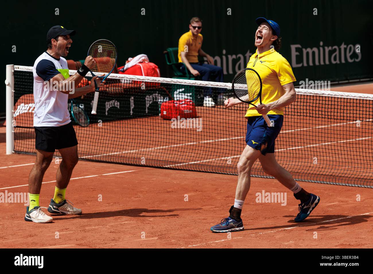 Paris, France. 29th May, 2025. John-Patrick Smith (AUS) and Fernando Romboli (BRA) defeat Petros ...