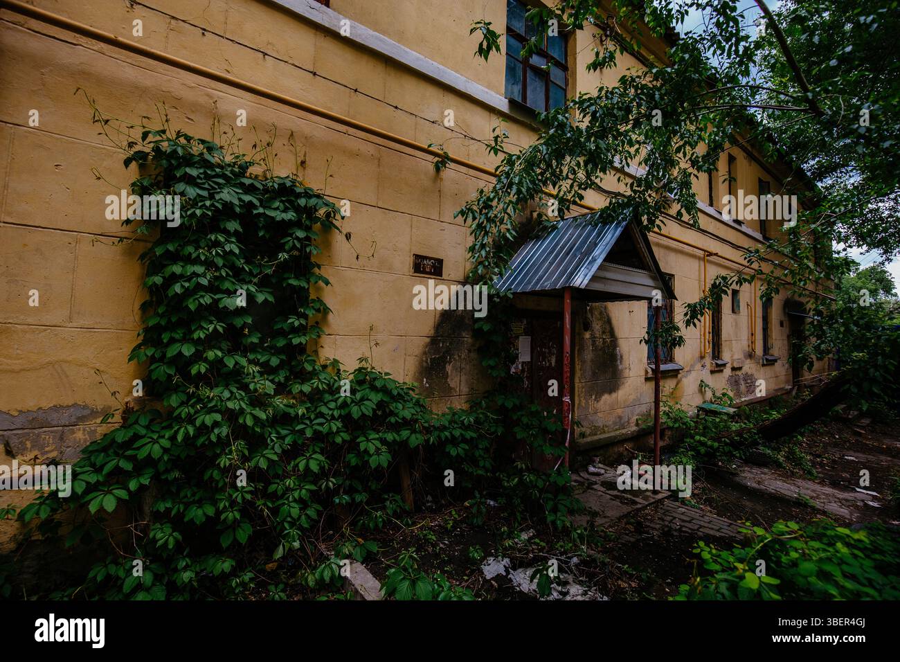 Old overgrown house in ghost town Stock Photo - Alamy
