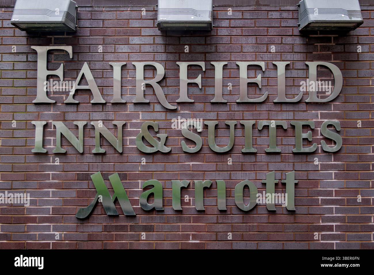 Sign at the entrance to the Fairfield Inn Hotel in Midtown Manhattan ...