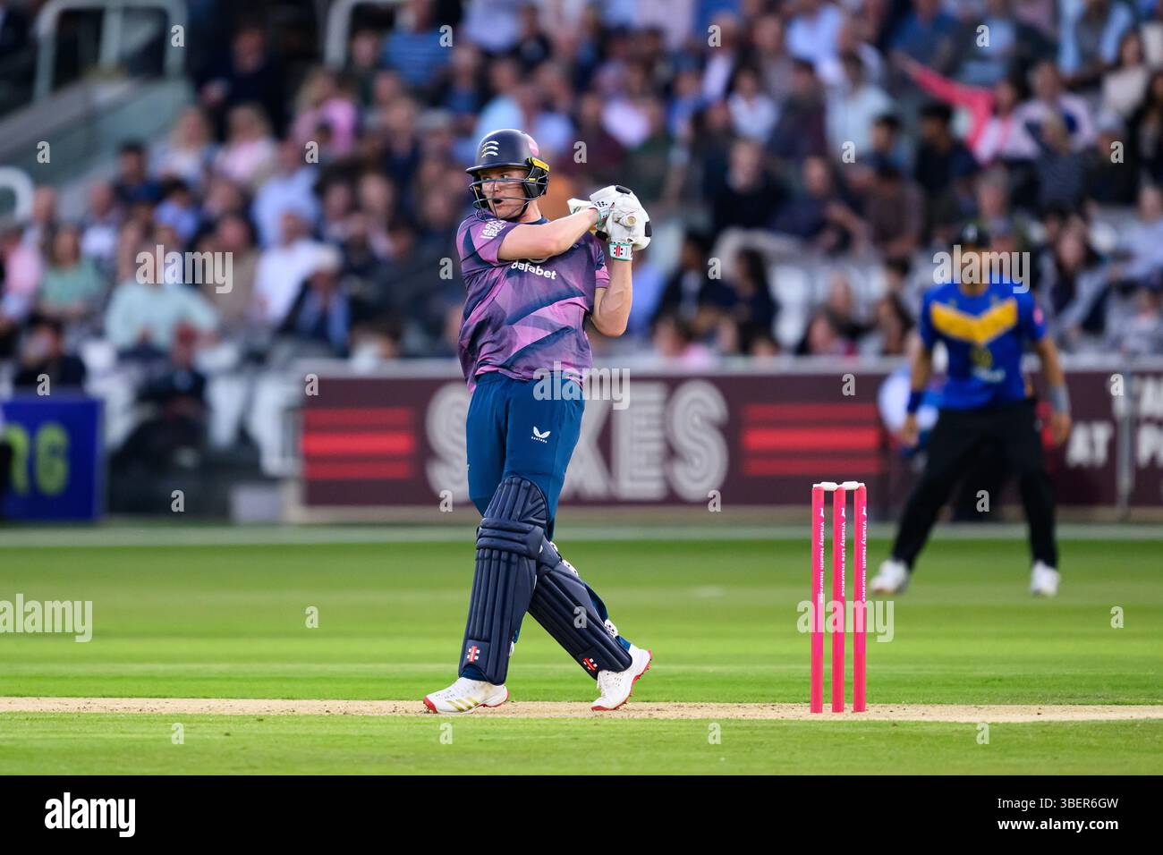LONDON, UNITED KINGDOM. May 29: Ben Geddes of Middlesex in action ...