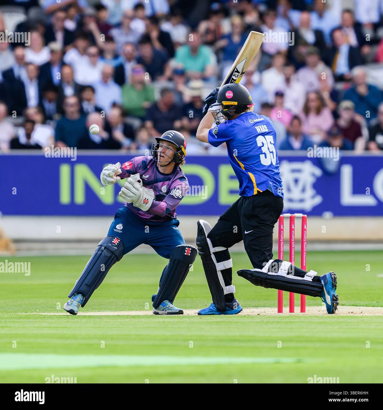 LONDON, UNITED KINGDOM. May 29: Jack Davies of Middlesex (left) and ...