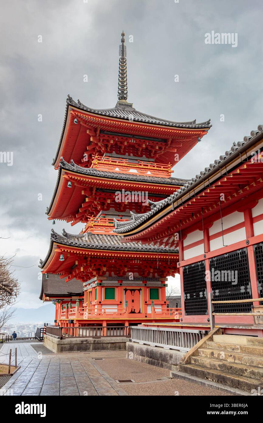 Red Japanese wooden temple pagoda building and traditional Buddhist ...