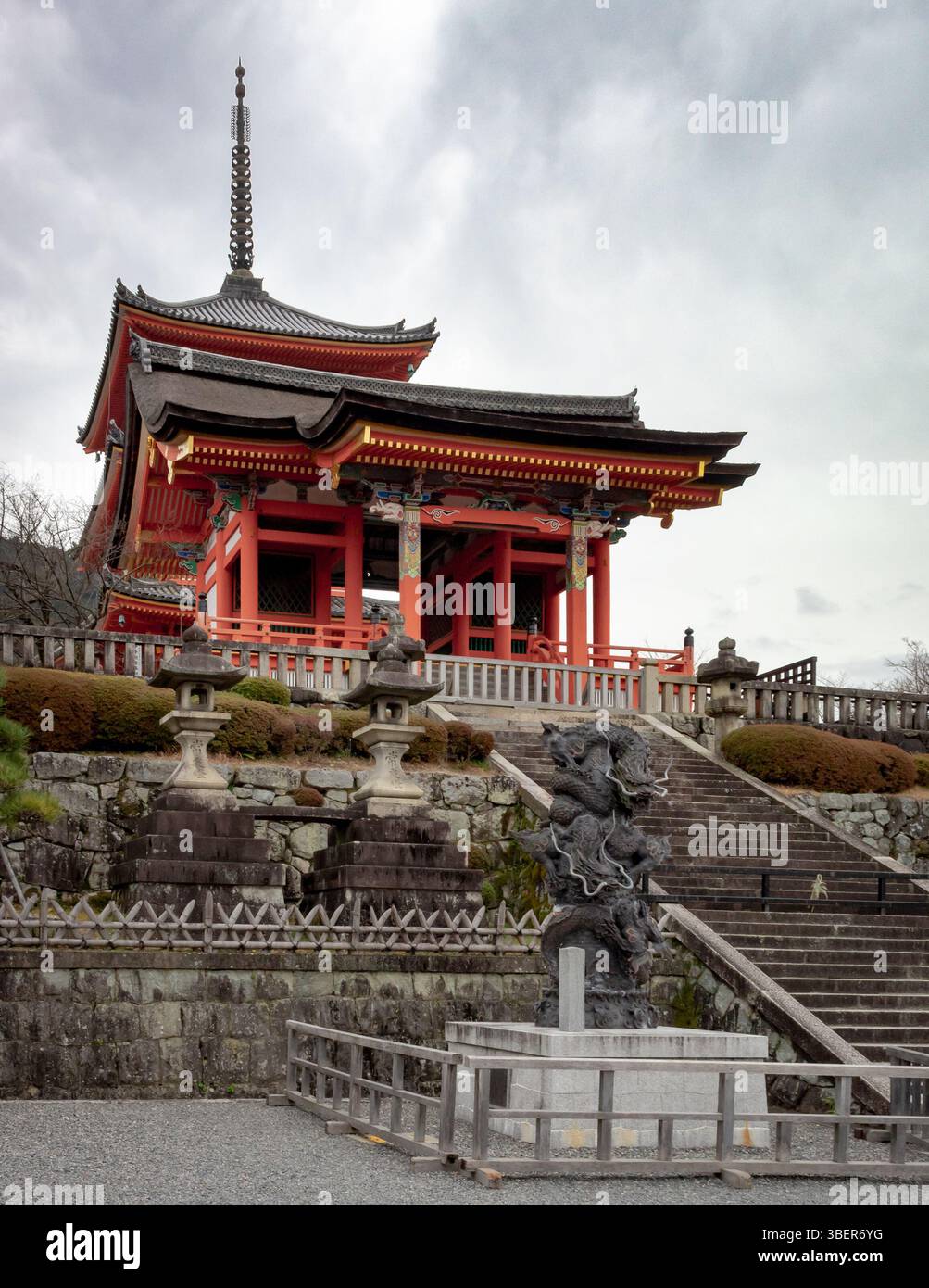 Red Japanese wooden temple building and traditional Buddhist ...
