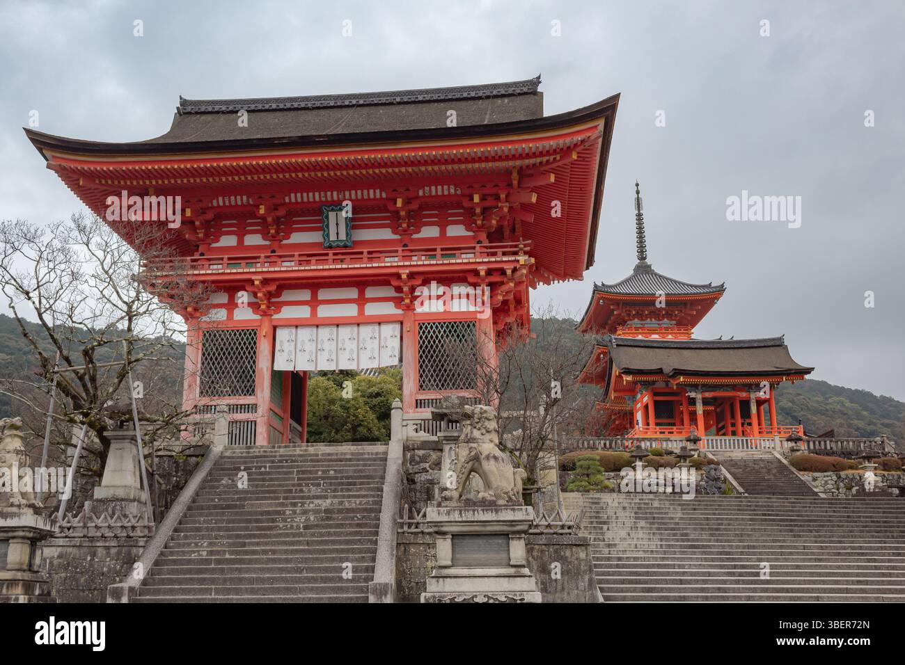 Red Japanese wooden temple building and traditional Buddhist ...