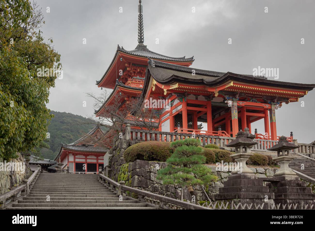 Red Japanese wooden temple building and traditional Buddhist ...