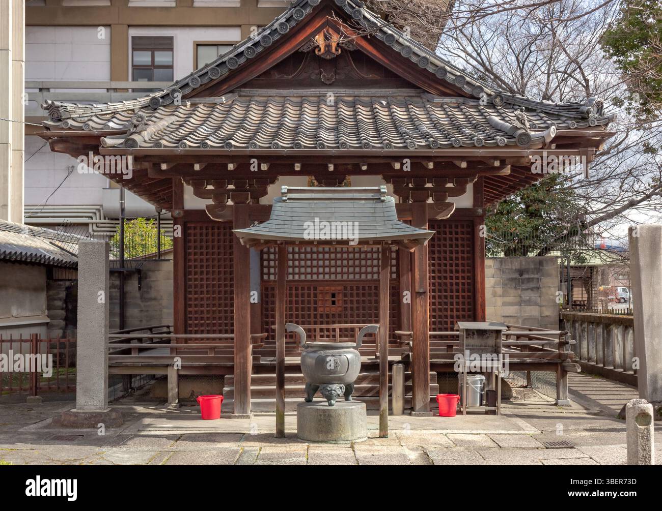 Traditional wooden temple architecture buildings at the Toji Temple in ...