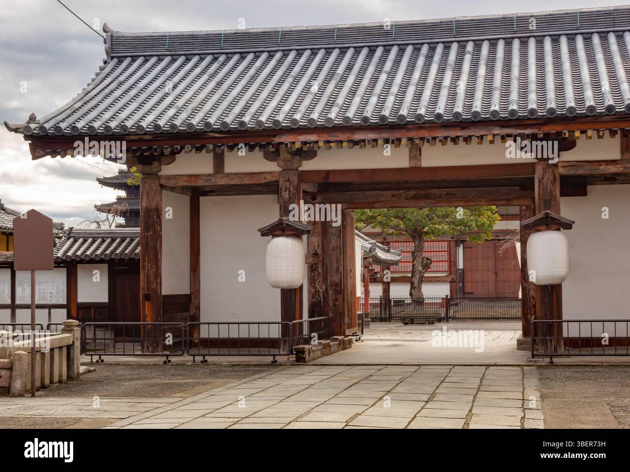 Traditional wooden temple architecture buildings at the Toji Temple in ...