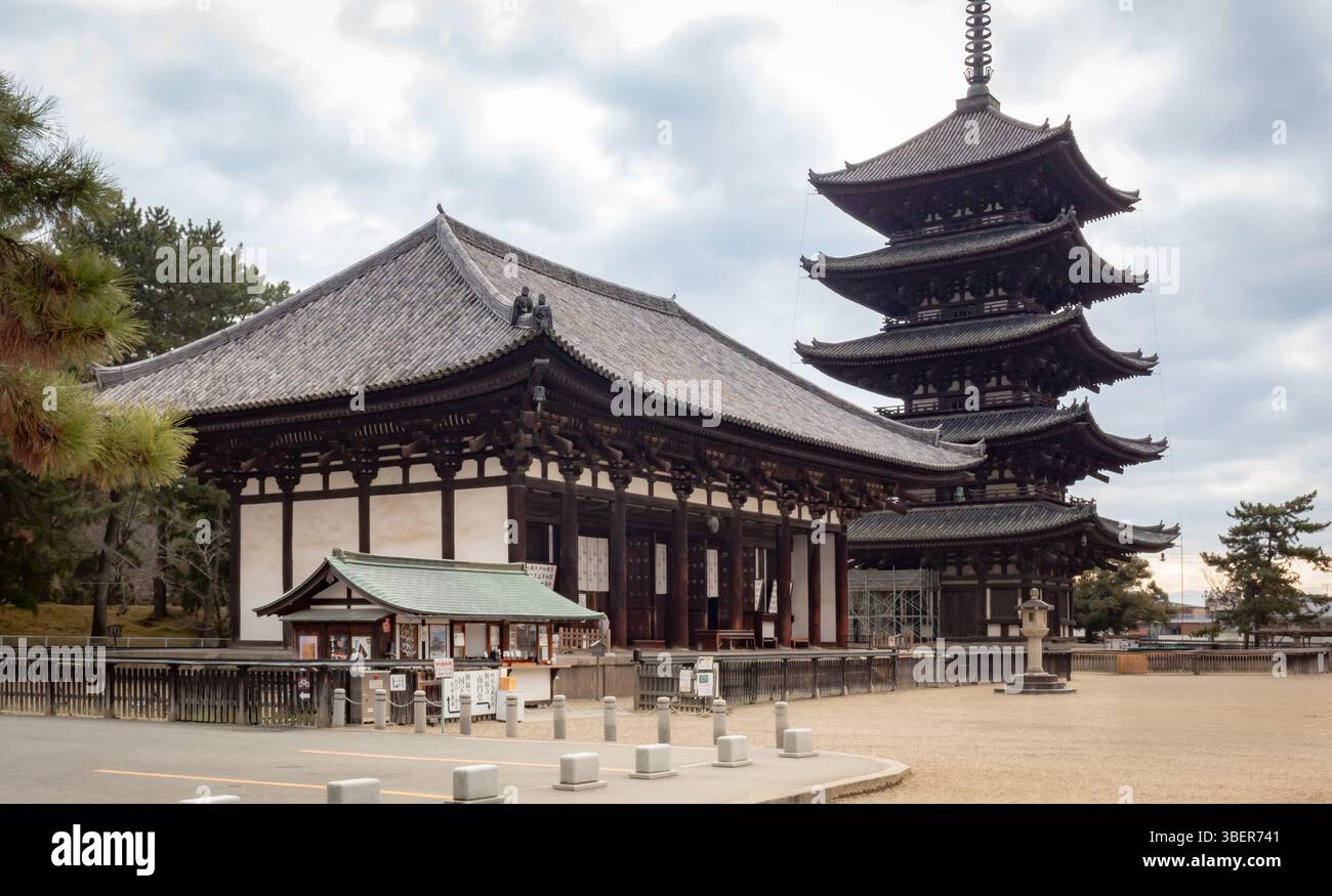 Giant wooden five-story pagoda and temple building located at the ...