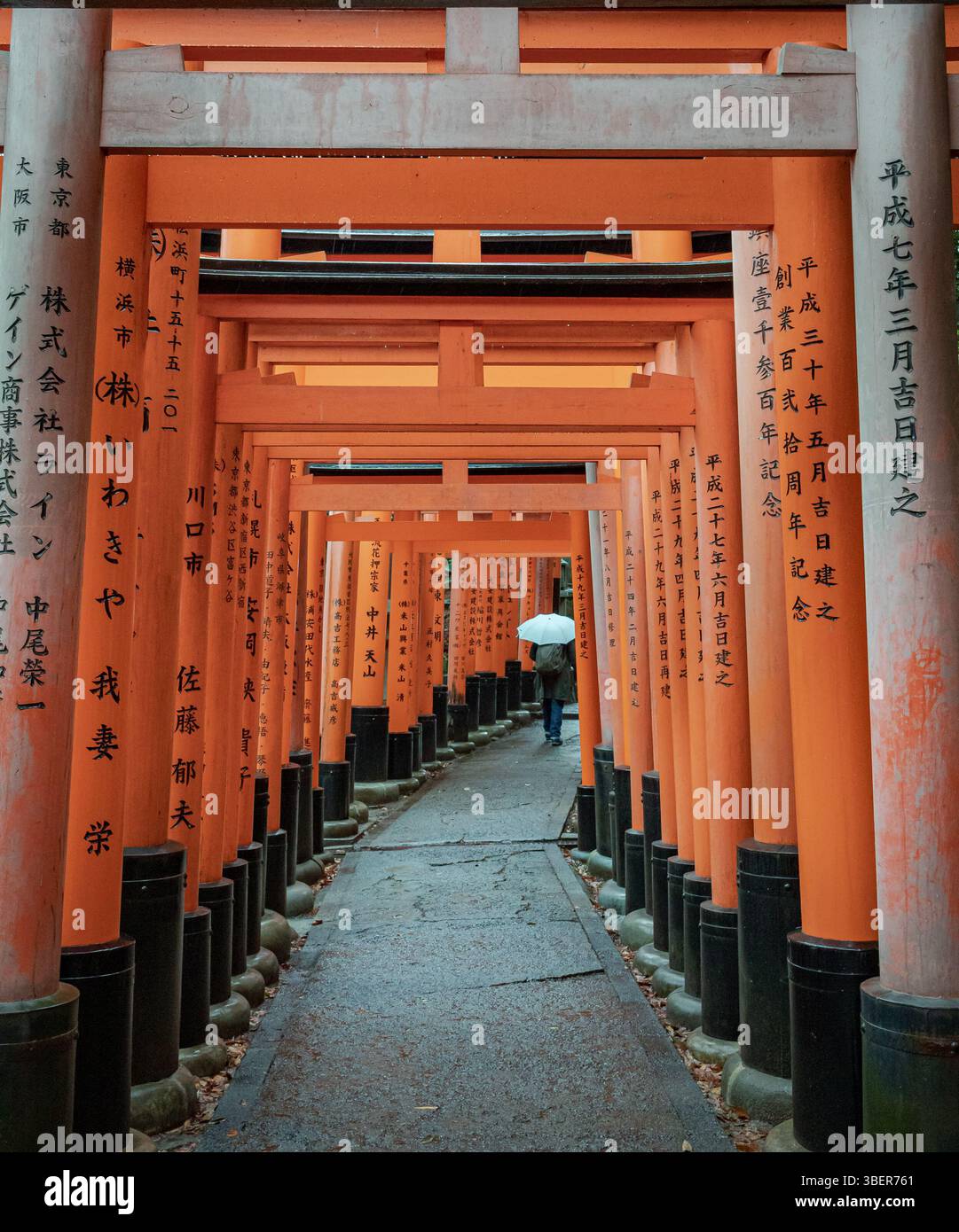 Red traditional Japanese temple torii gates architecture at the Fushimi ...