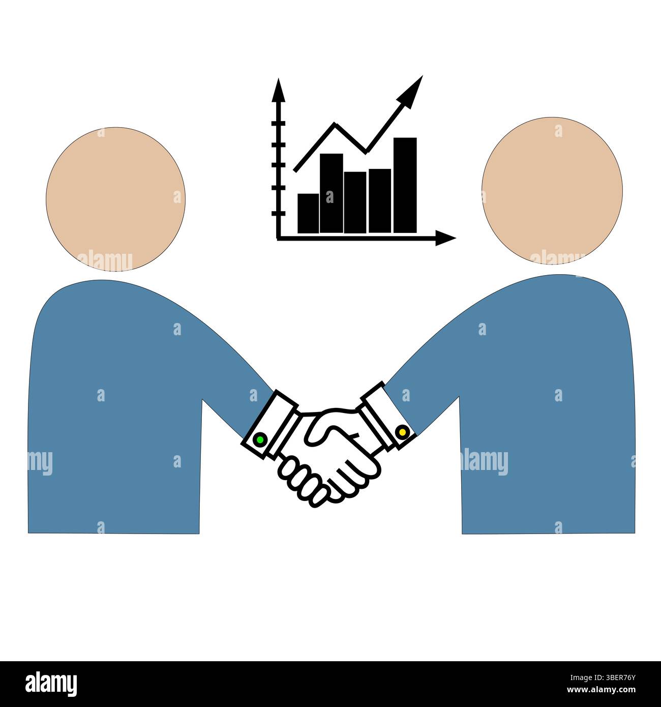 Handshake growth illustration. Blue figures detail. Black chart arrow ...