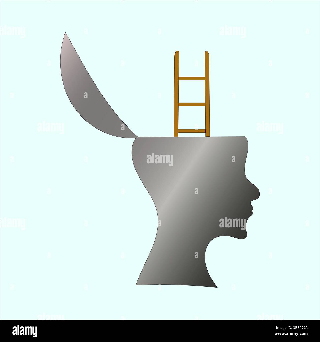Head ladder illustration. Open mind concept. Brown steps detail. Vector ...