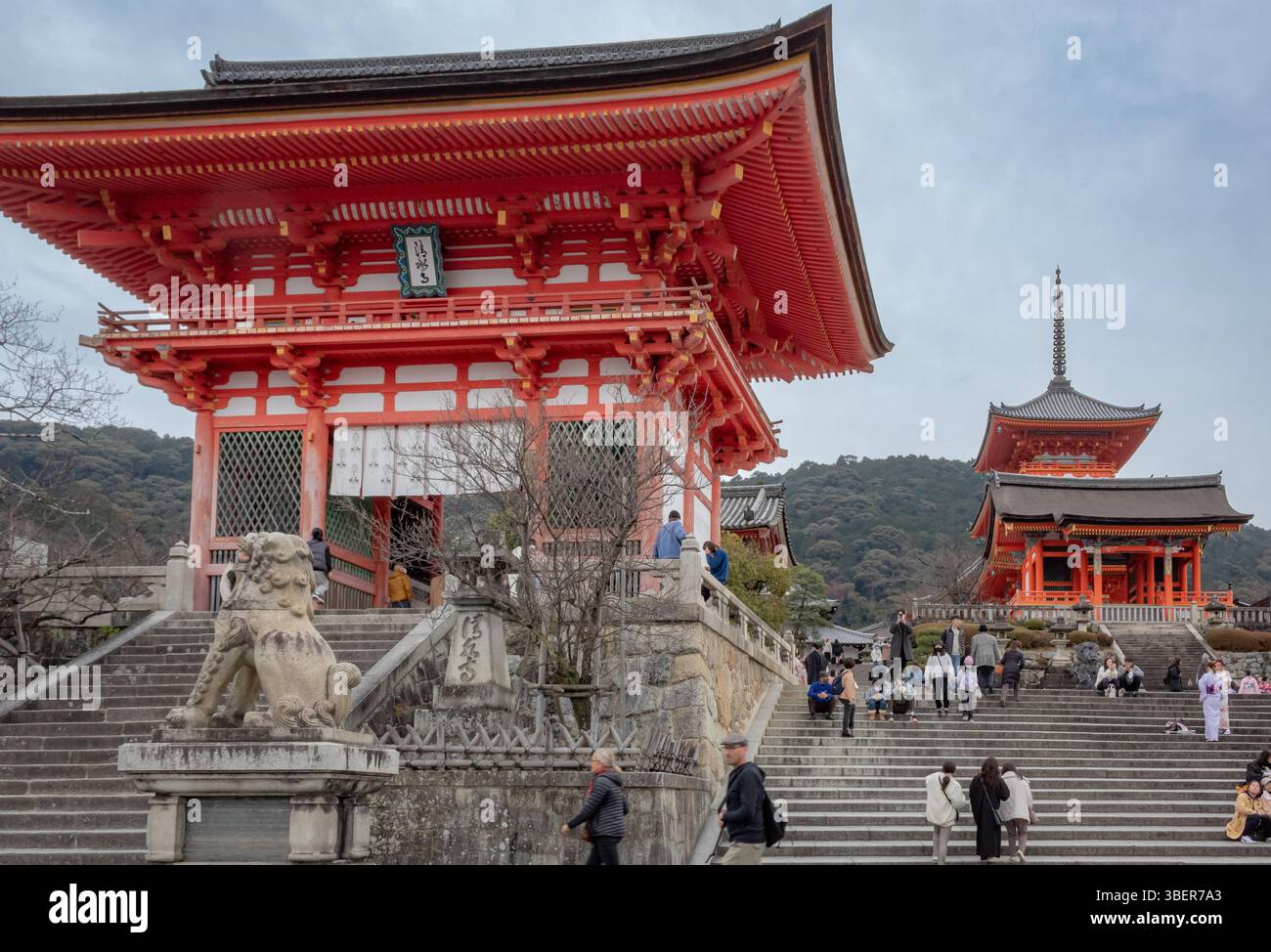 Red Japanese wooden temple building and traditional Buddhist ...